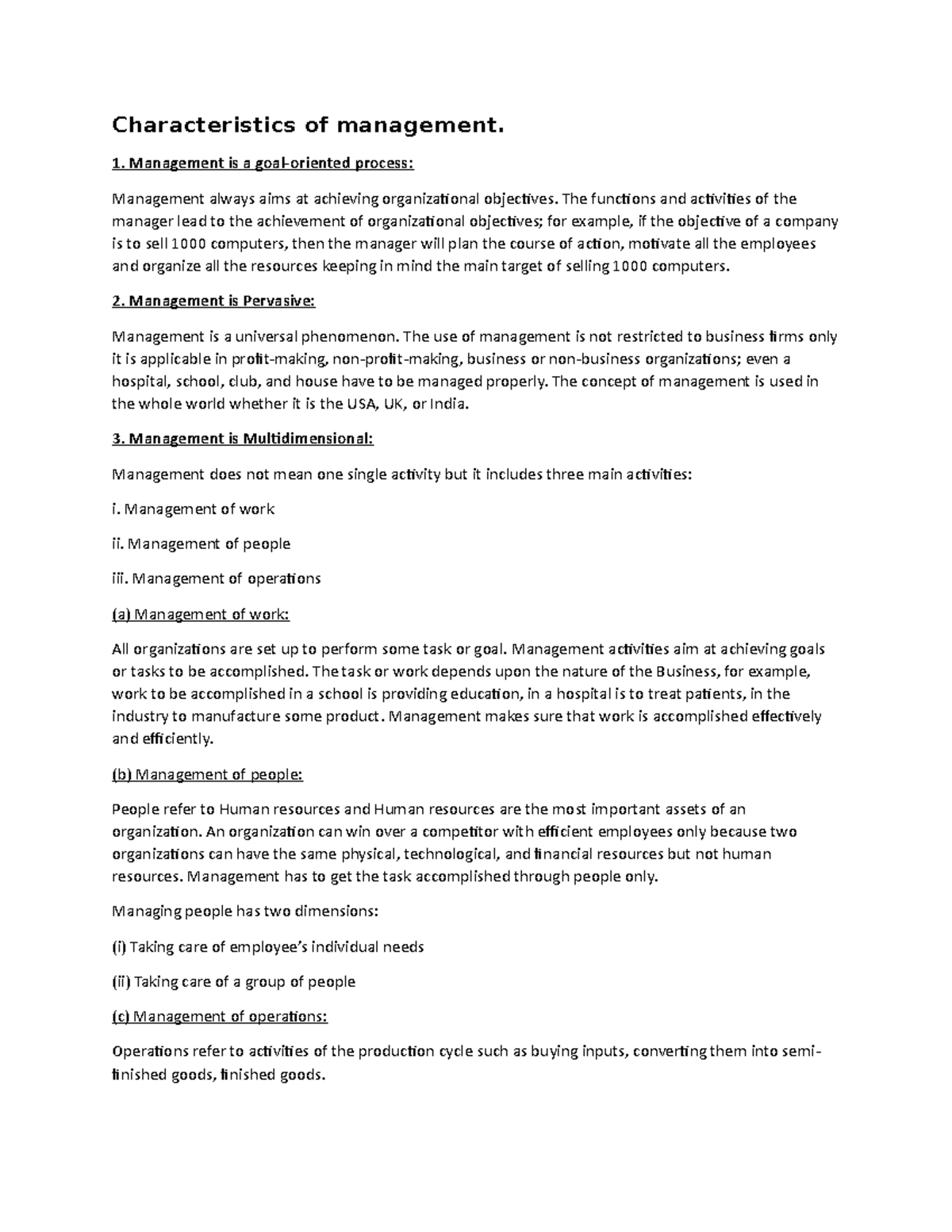 Characteristics of management. A few short characteristics ...