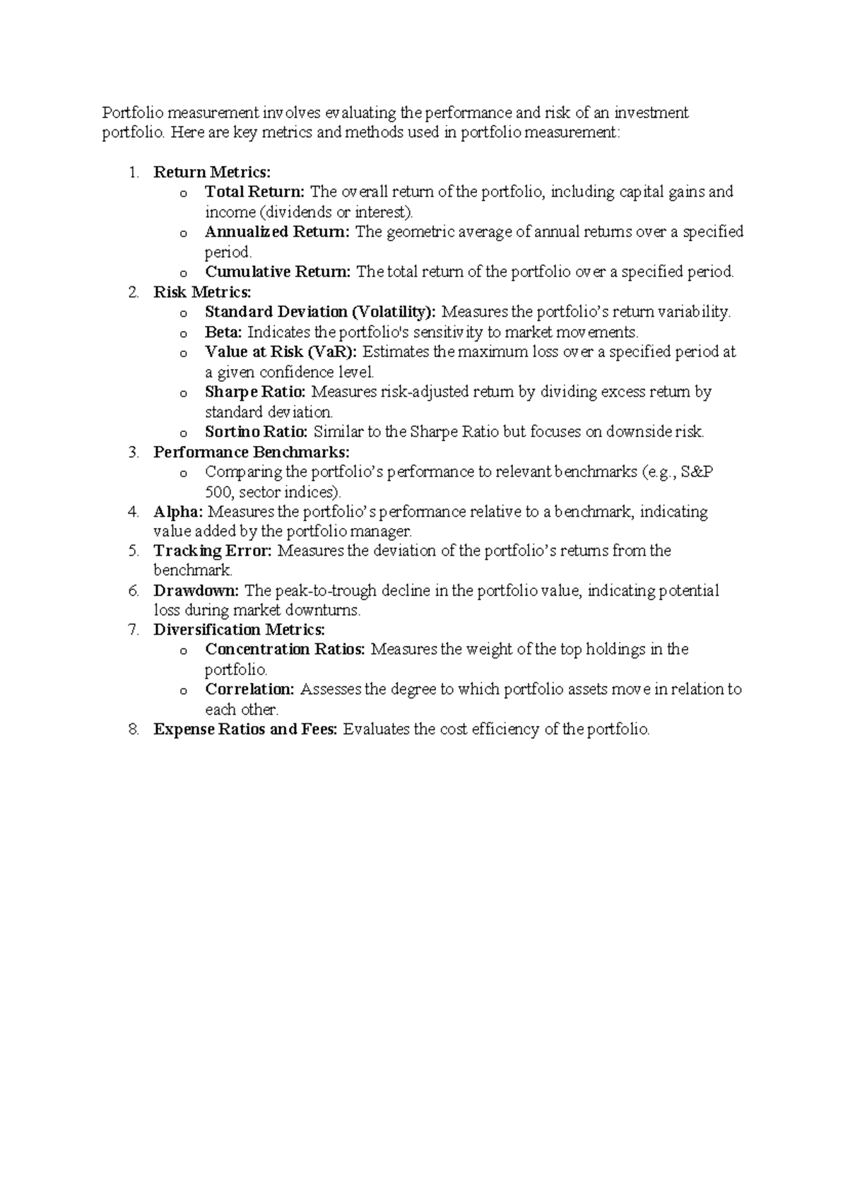 Portfolio measurement - Here are key metrics and methods used in ...