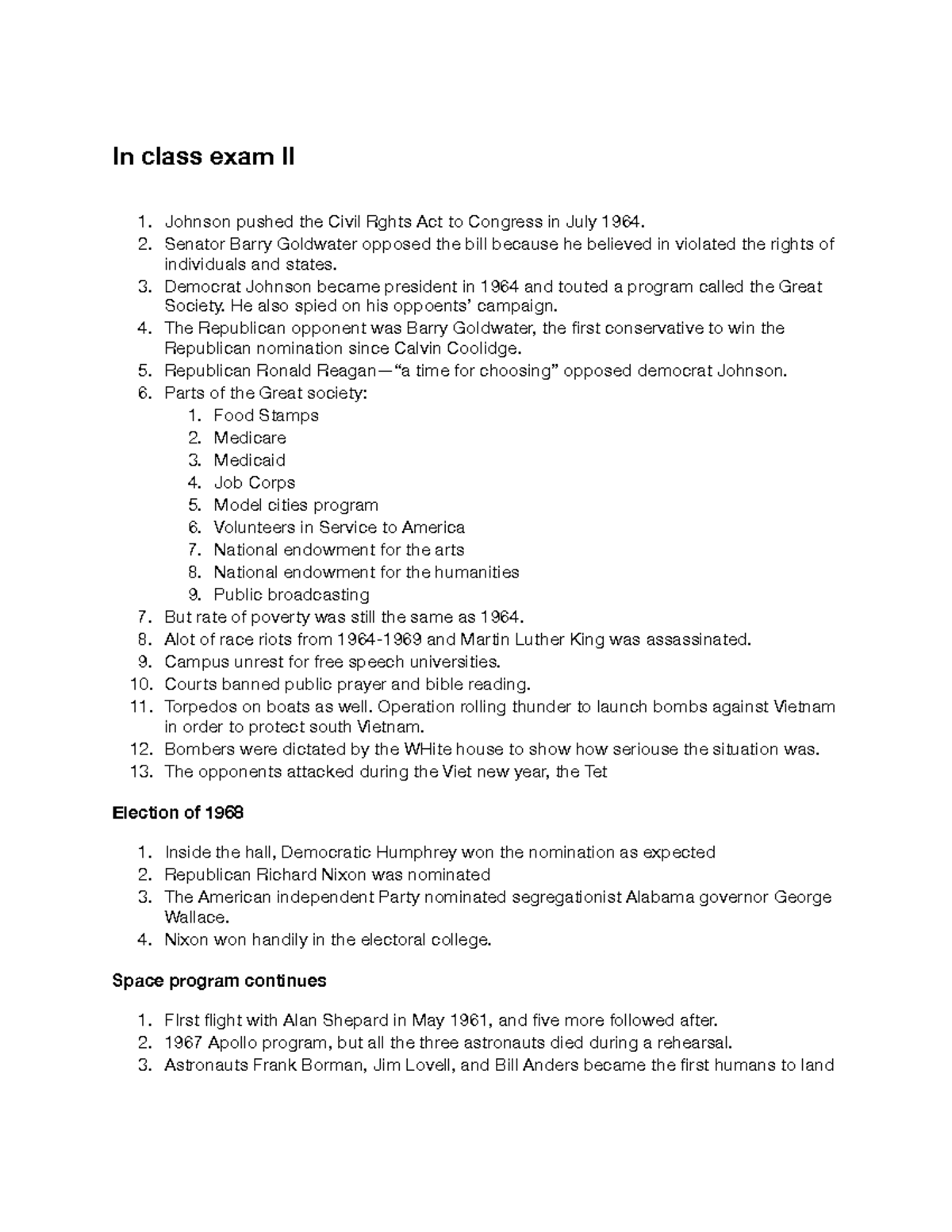 US History since 1877 Exam IV Prep - In class exam II Johnson pushed ...