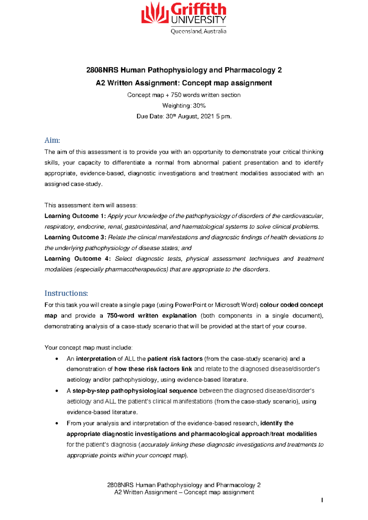 2808 Assignment Task Sheet - 2808NRS Human Pathophysiology and ...