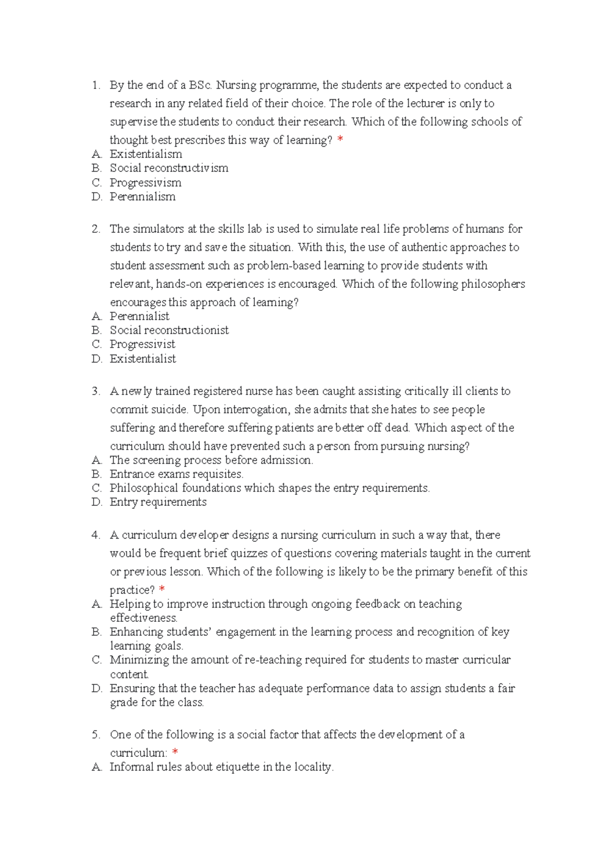 Curriculum quiz - For your perusal - By the end of a BSc. Nursing ...