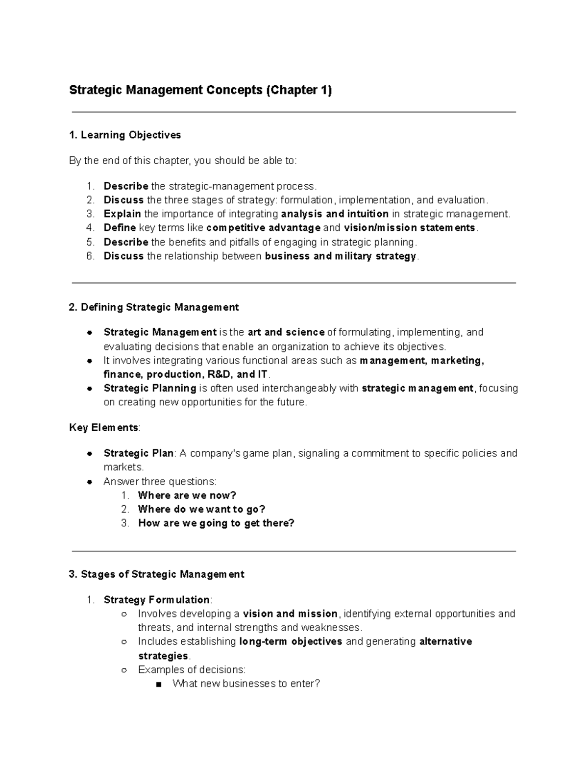 stratreviewerprelim - Strategic Management Concepts (Chapter 1 ...