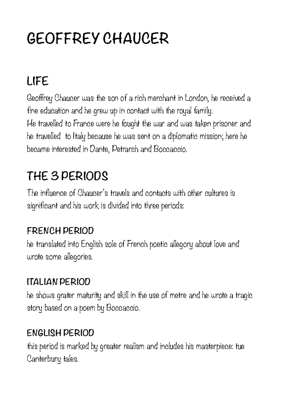 Geoffrey Chaucer - riassunto - GEOFFREY CHAUCER LIFE Geoffrey Chaucer ...