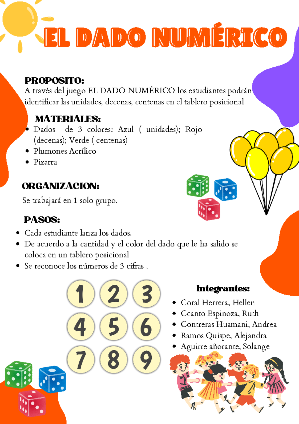 El dado Numérico - PROPOSITO: EL DADO NUMÉRICO EL DADO NUMÉRICO A ...