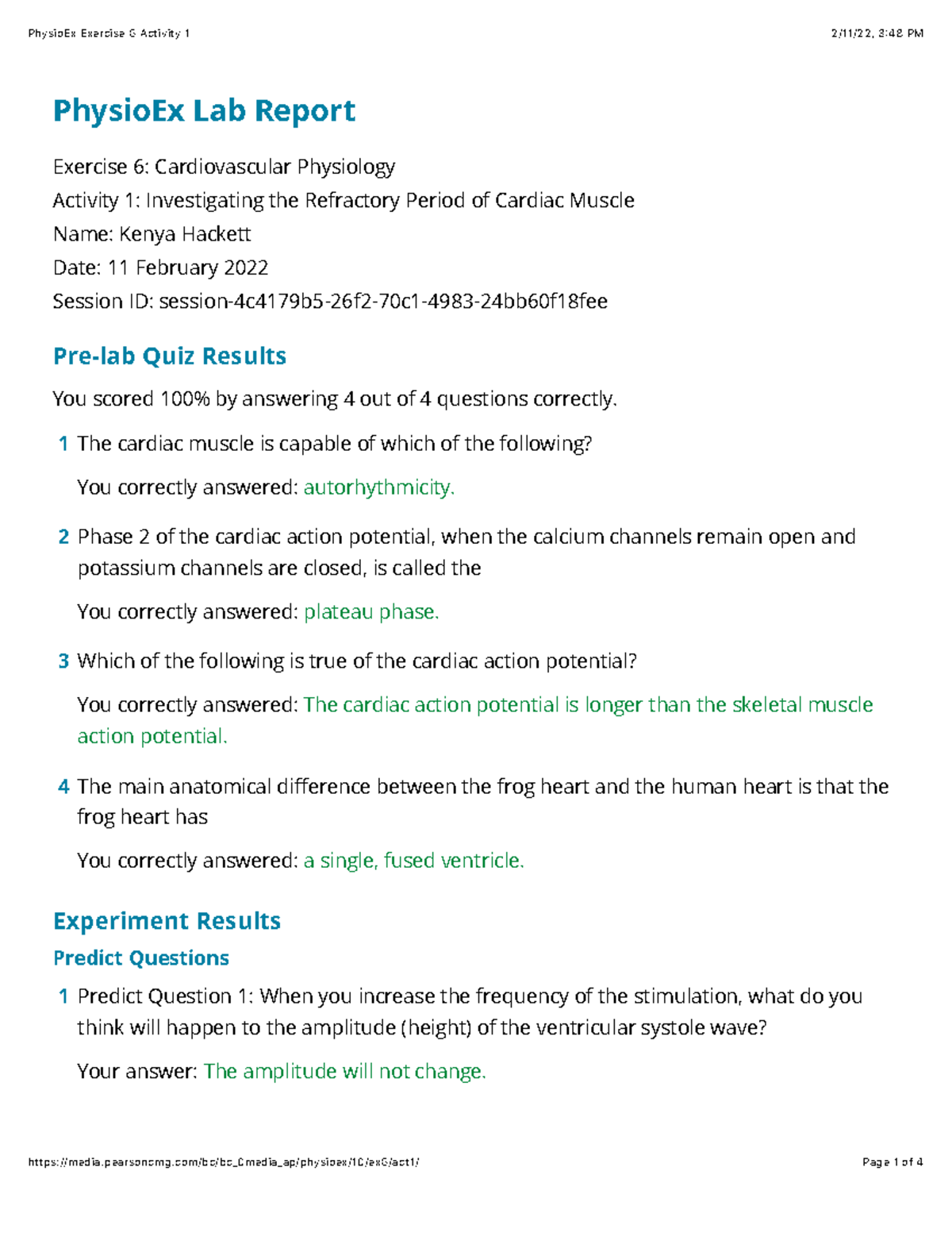 Physio Ex Exercise 6 Activity 1 - PhysioEx Lab Report Exercise 6: Cardiovascular Physiology ...