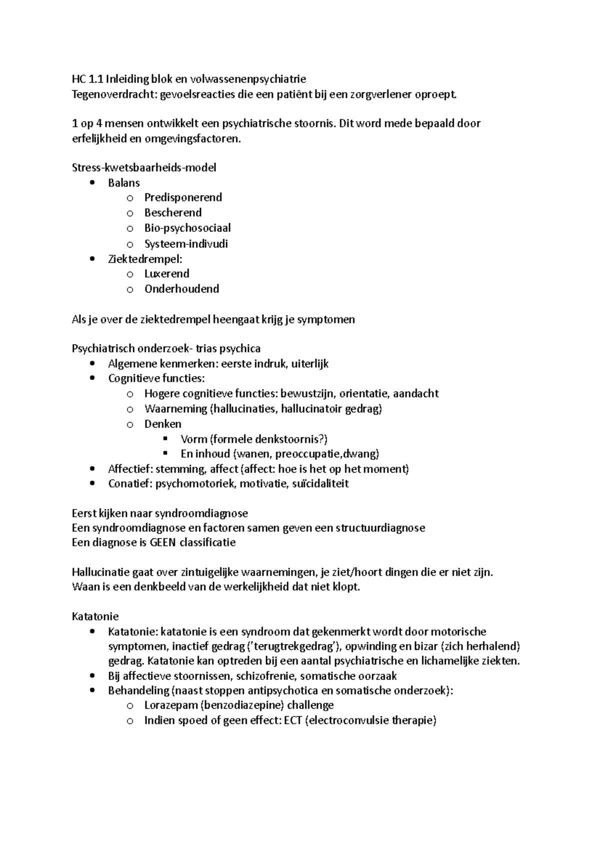 Hc 1 Aantekeningen Van Het Eerste College Van Vraagstukken Psychisch