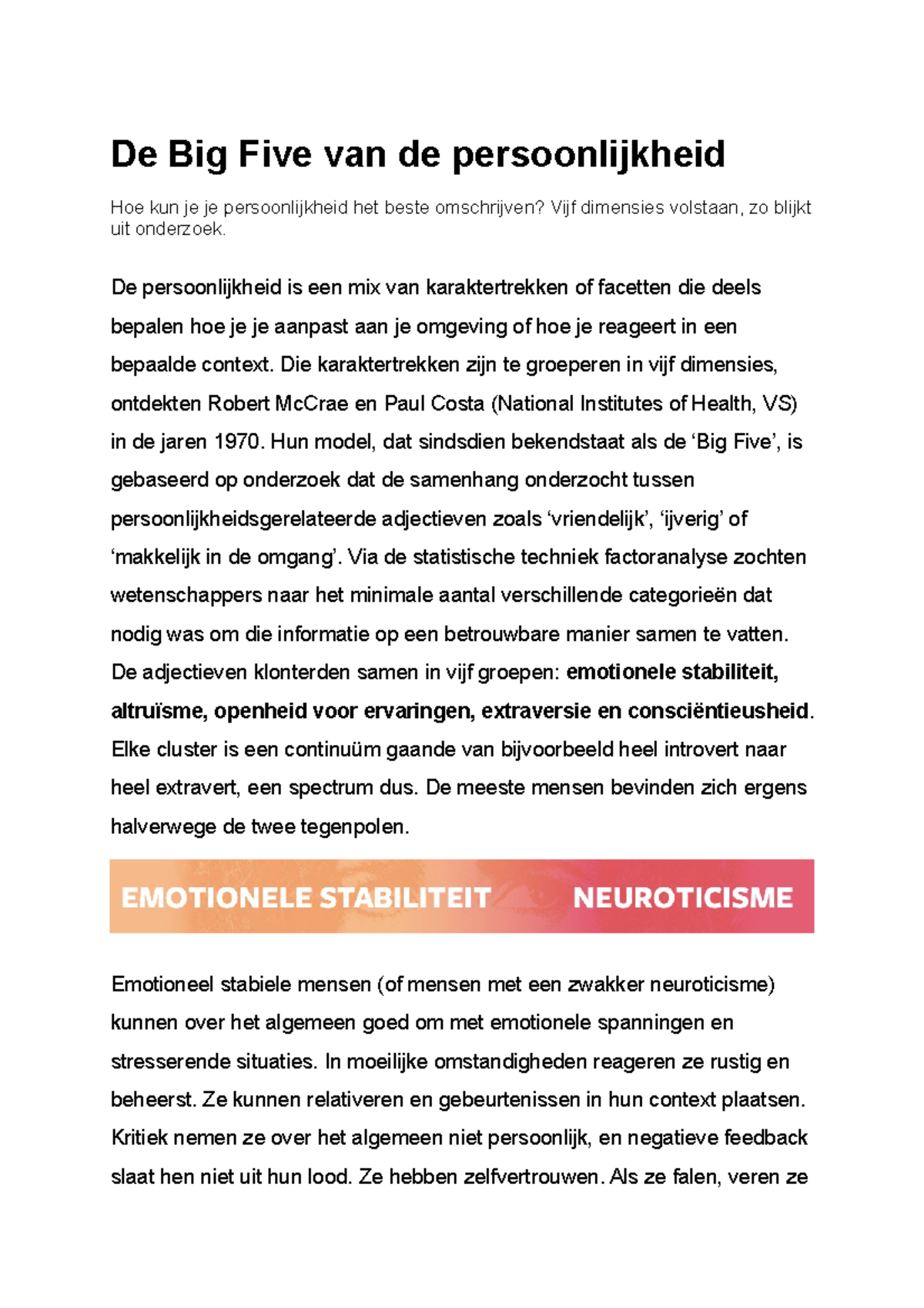 Artikel big five en hexacomodel - De Big Five van de persoonlijkheid Hoe kun je je ...
