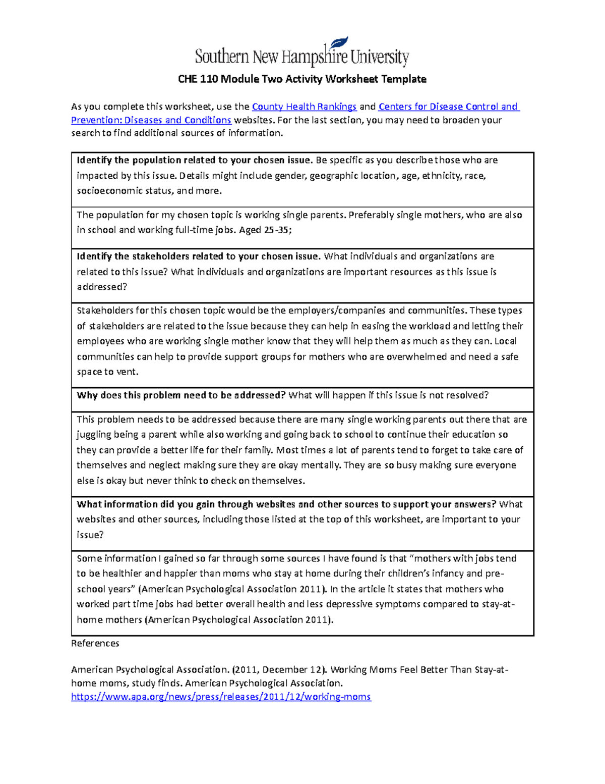 Che110 module two worksheet - CHE 110 Module Two Activity Worksheet ...
