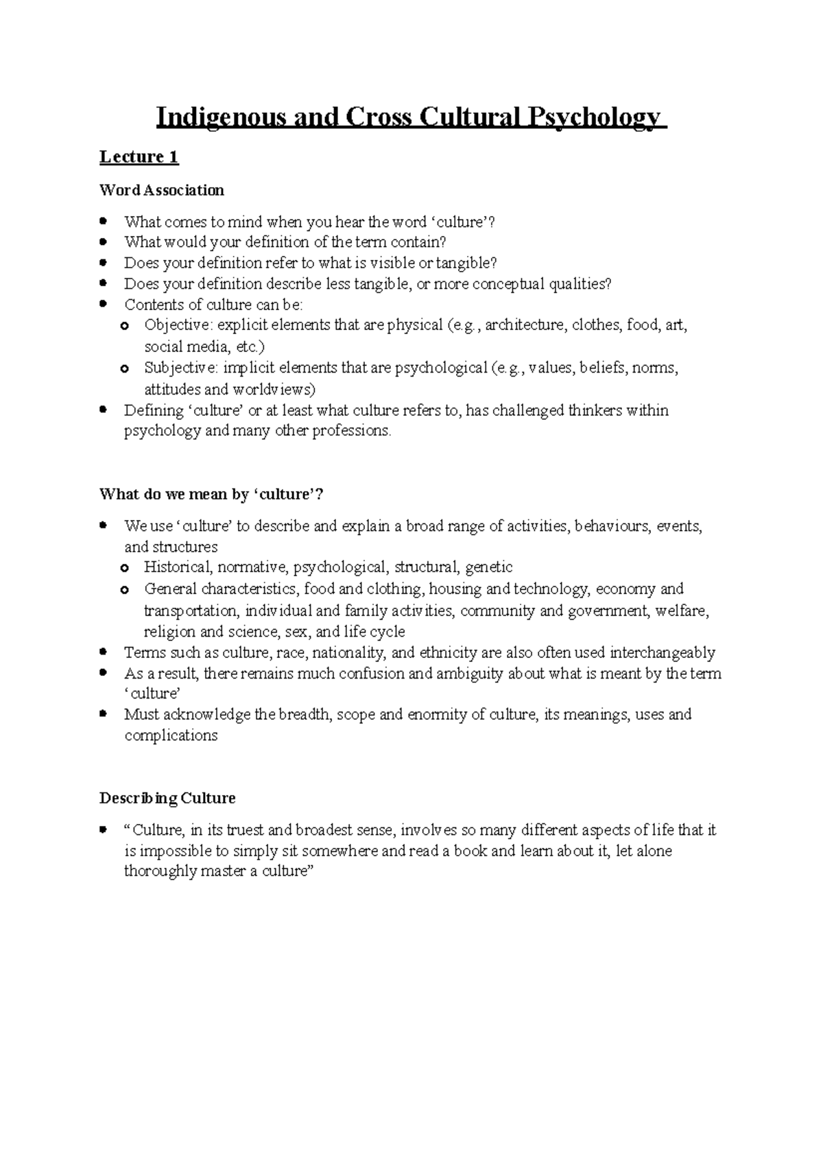Indigenous and Cross Cultural Psychology Notes - Indigenous and Cross ...