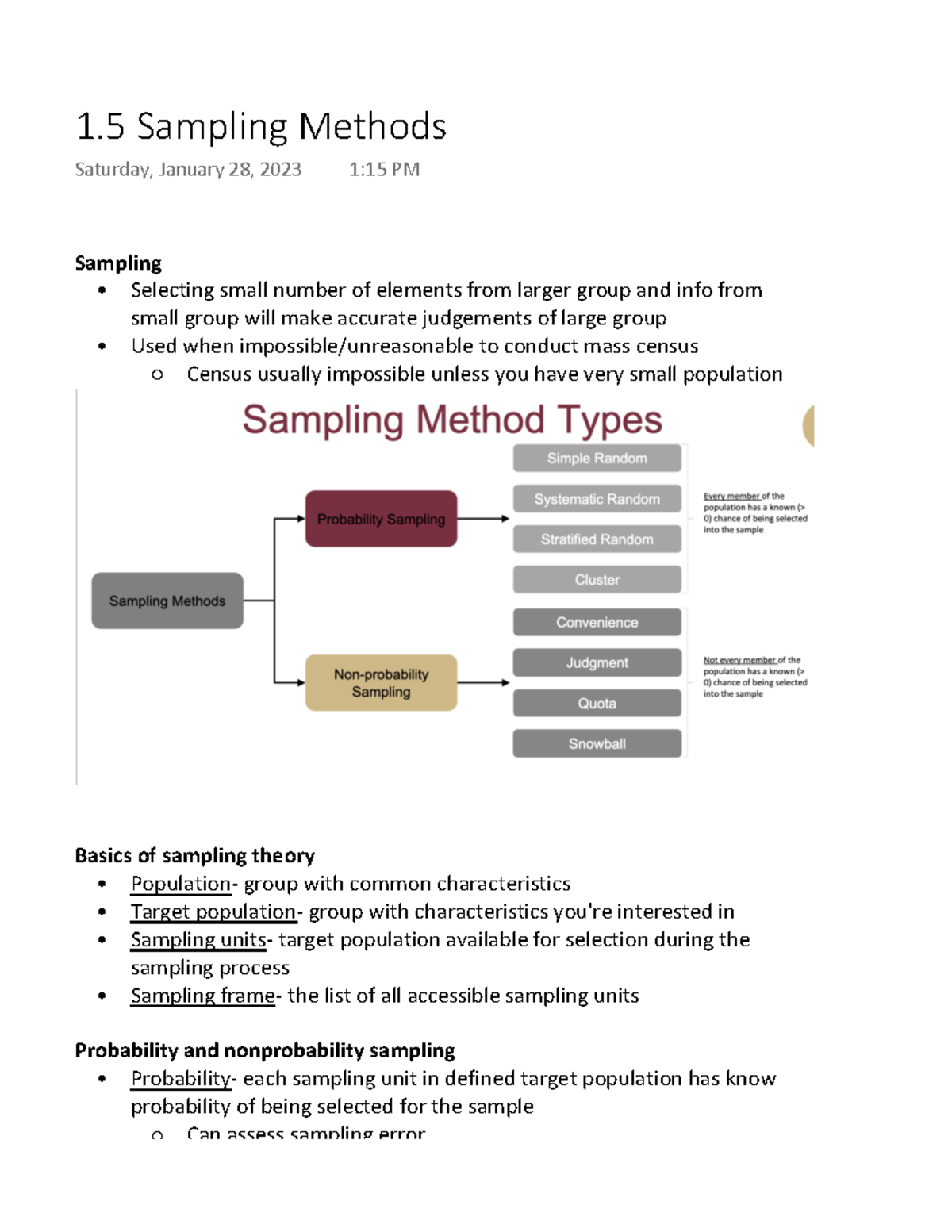 1.5 Sampling Methods - Sampling Selecting small number of elements from larger group and info ...