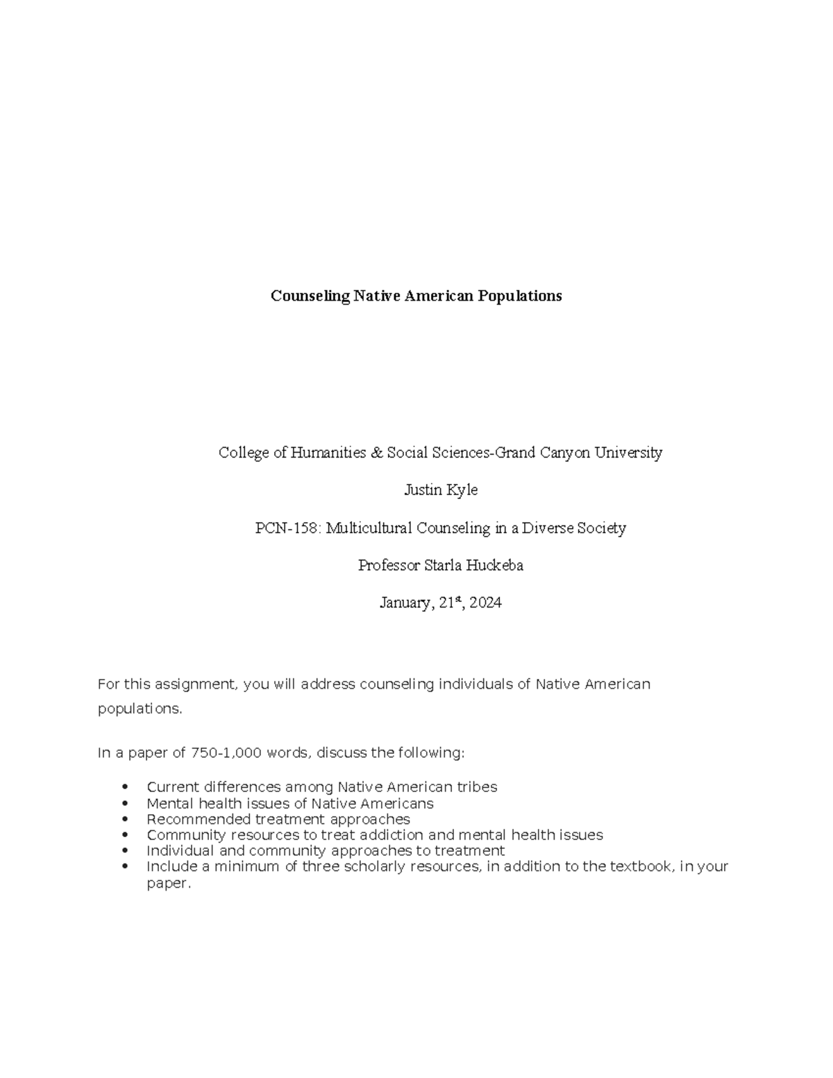 Counseling Native American Populations - In a paper of 750-1,000 words ...