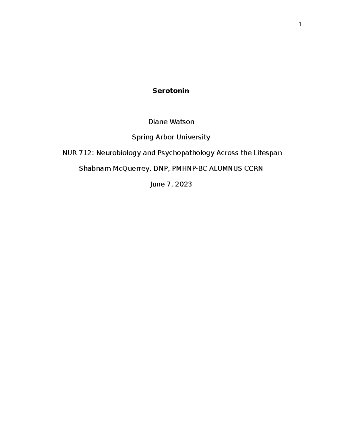 Serotonin - Jun. 4 @ 6 20 pm - Serotonin Diane Watson Spring Arbor ...