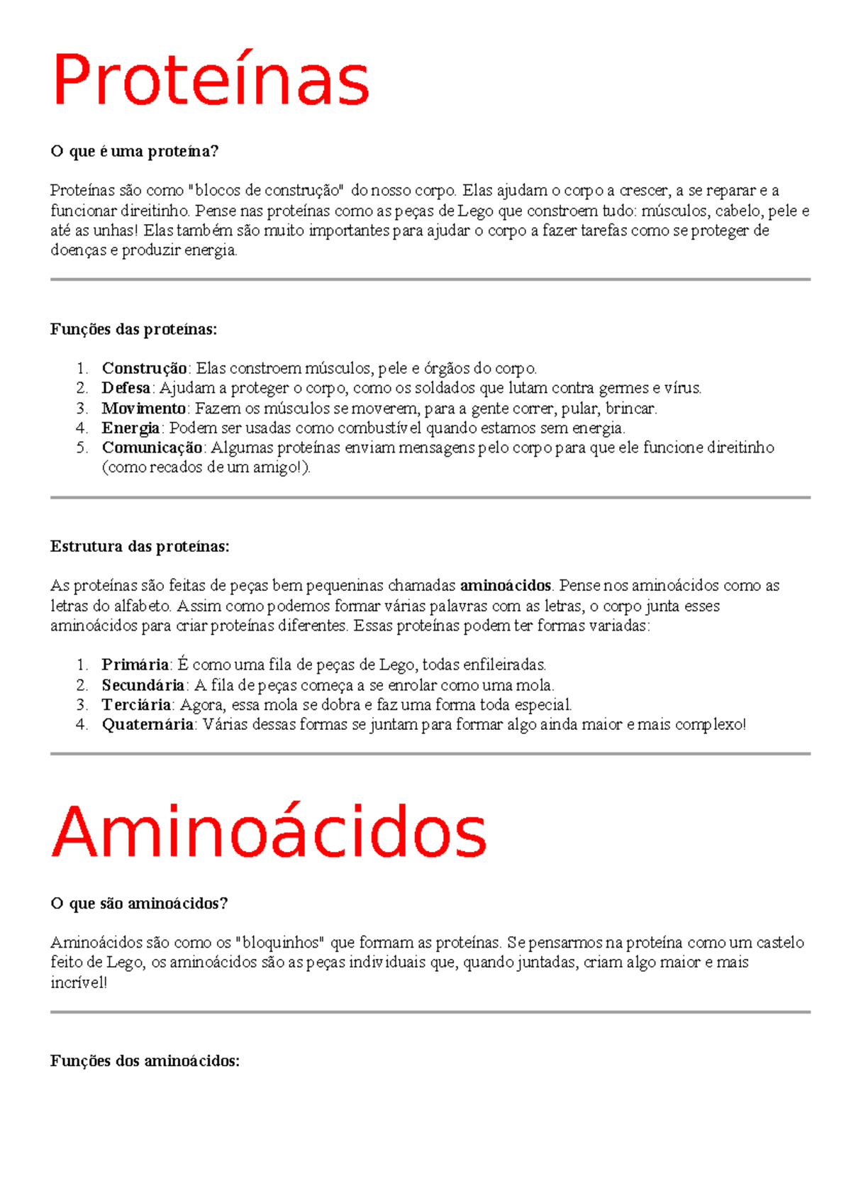Proteínas - Resumo - Proteínas O que é uma proteína? Proteínas são como ...