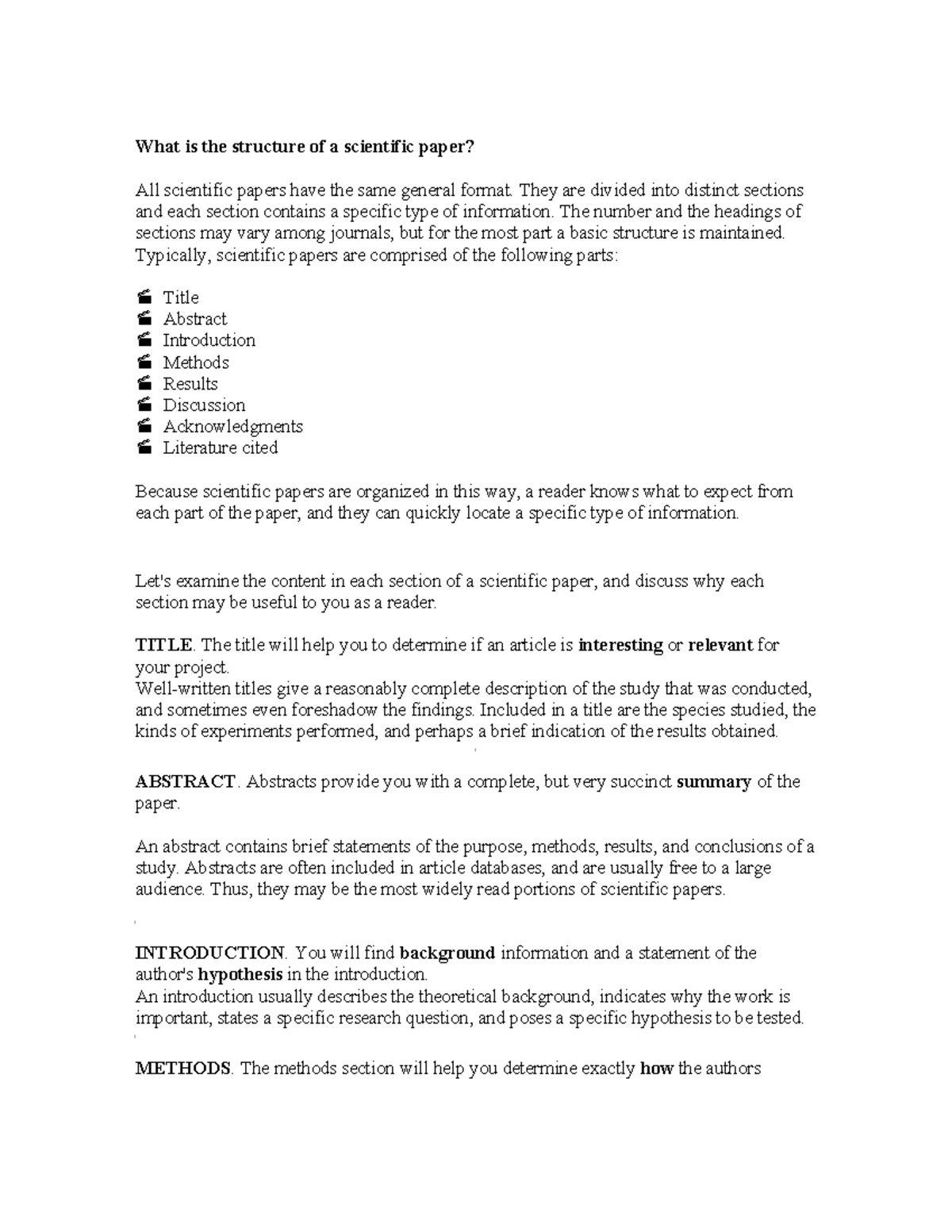 What is the structure of a scientific paper - They are divided into ...