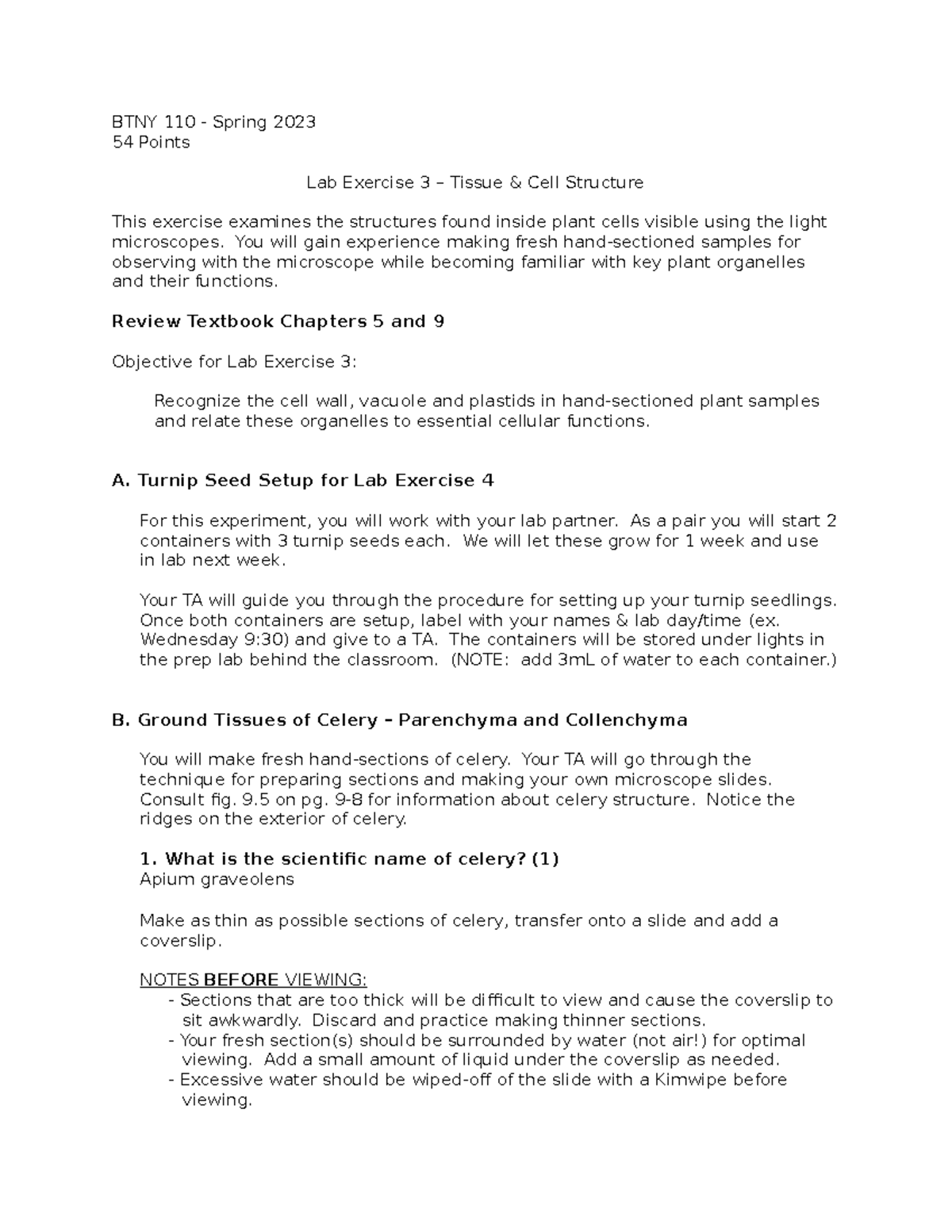 Lab 3-S23-Cell Biology spetrone - BTNY 110 - Spring 2023 54 Points Lab ...