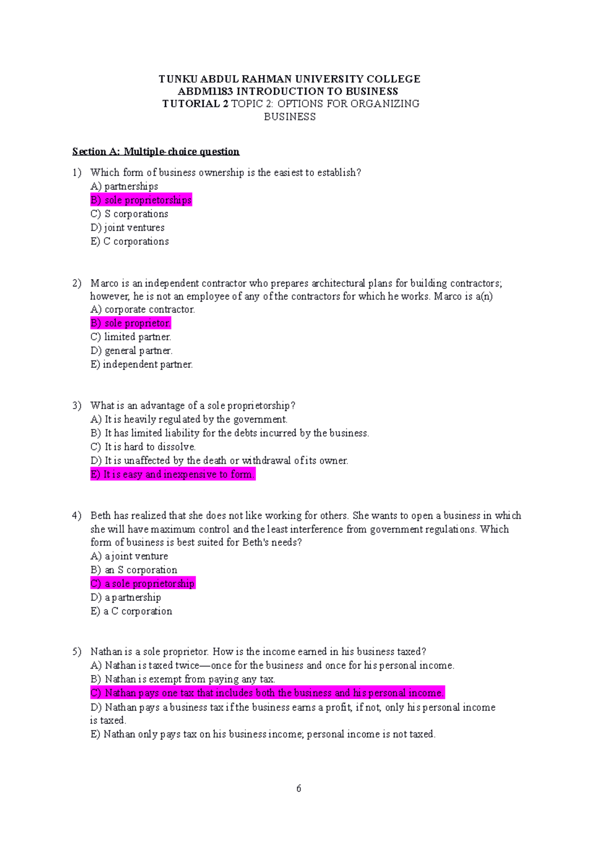 Tutorial 2 - tut 2 - TUNKU ABDUL RAHMAN UNIVERSITY COLLEGE ABDM1183 ...