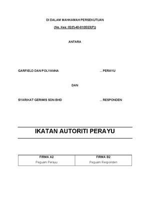 Contoh Memorial Kes Sivil dalam Bahasa Melayu - HUJAHAN I. PERAYU ...