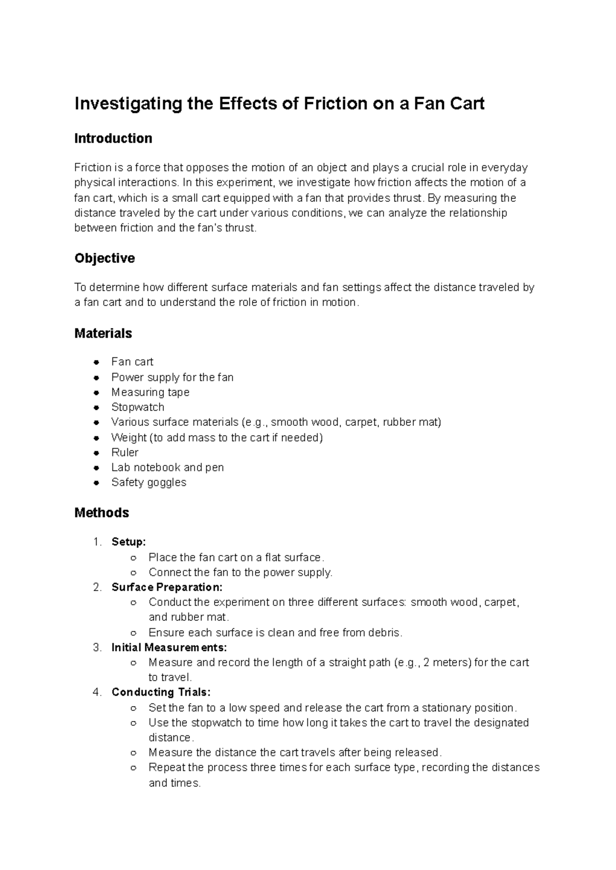 Investigating the Effects of Friction on a Fan Cart - Investigating the ...