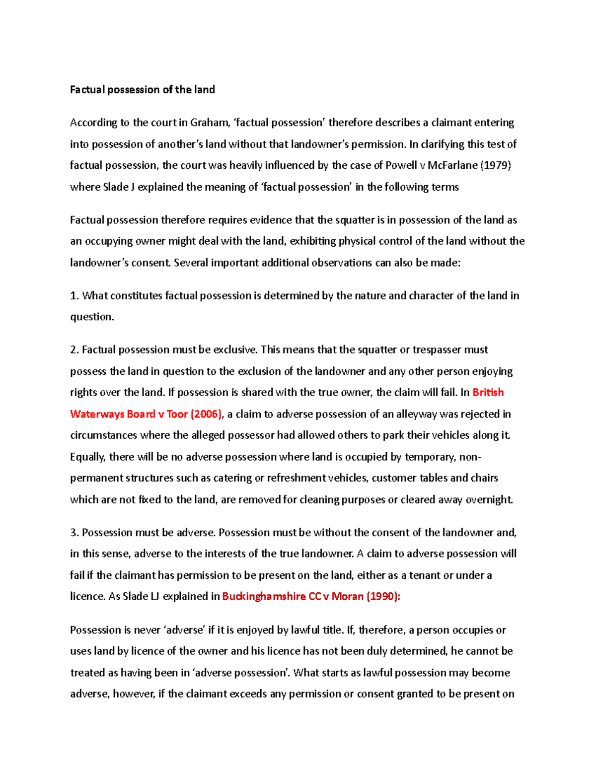 Factual possession of the land - Factual possession of the land ...