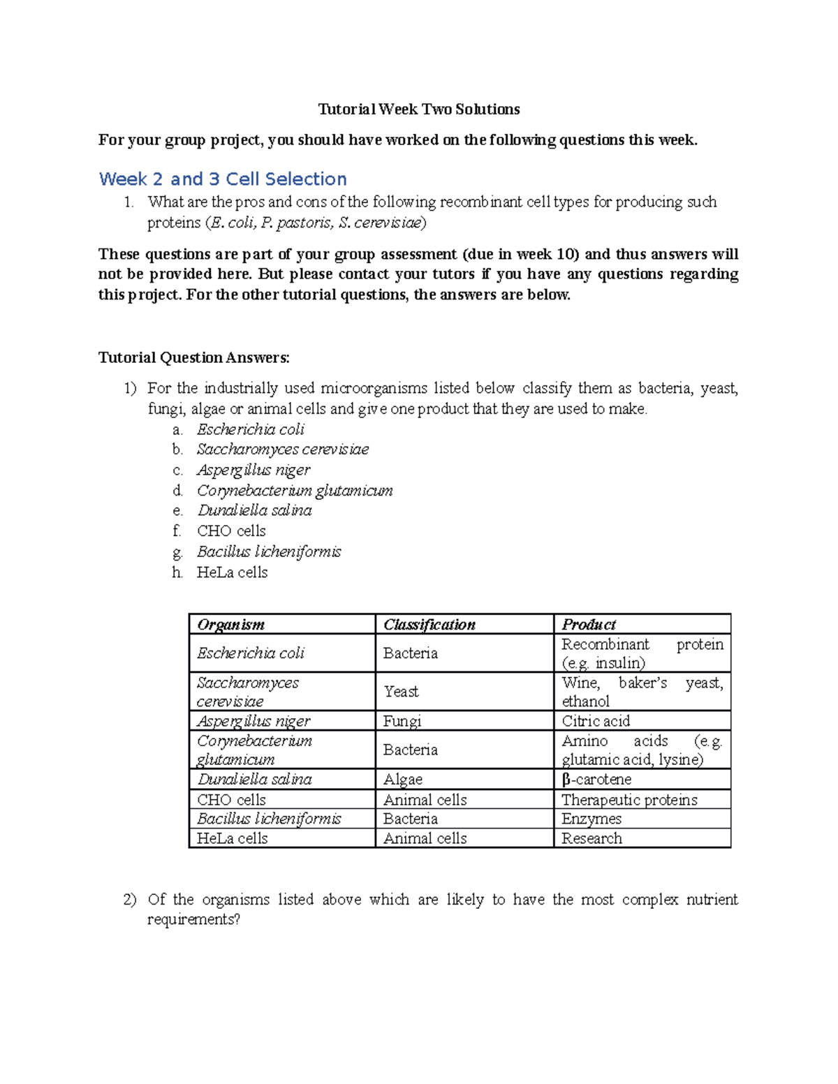 Tutorial 2 Solutions - Tutorial Week Two Solutions For your group project, you should have ...