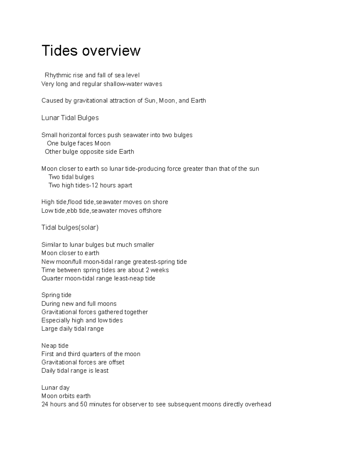 Overview of ocean tides - Tides overview Rhythmic rise and fall of sea ...