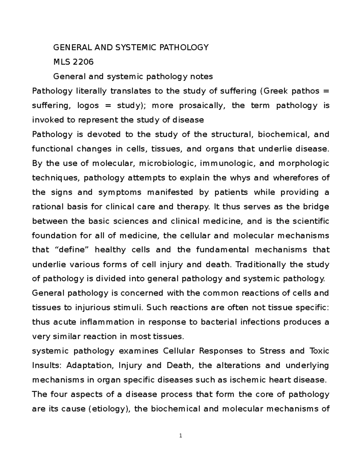 General and systemic pathology notes - GENERAL AND SYSTEMIC PATHOLOGY ...