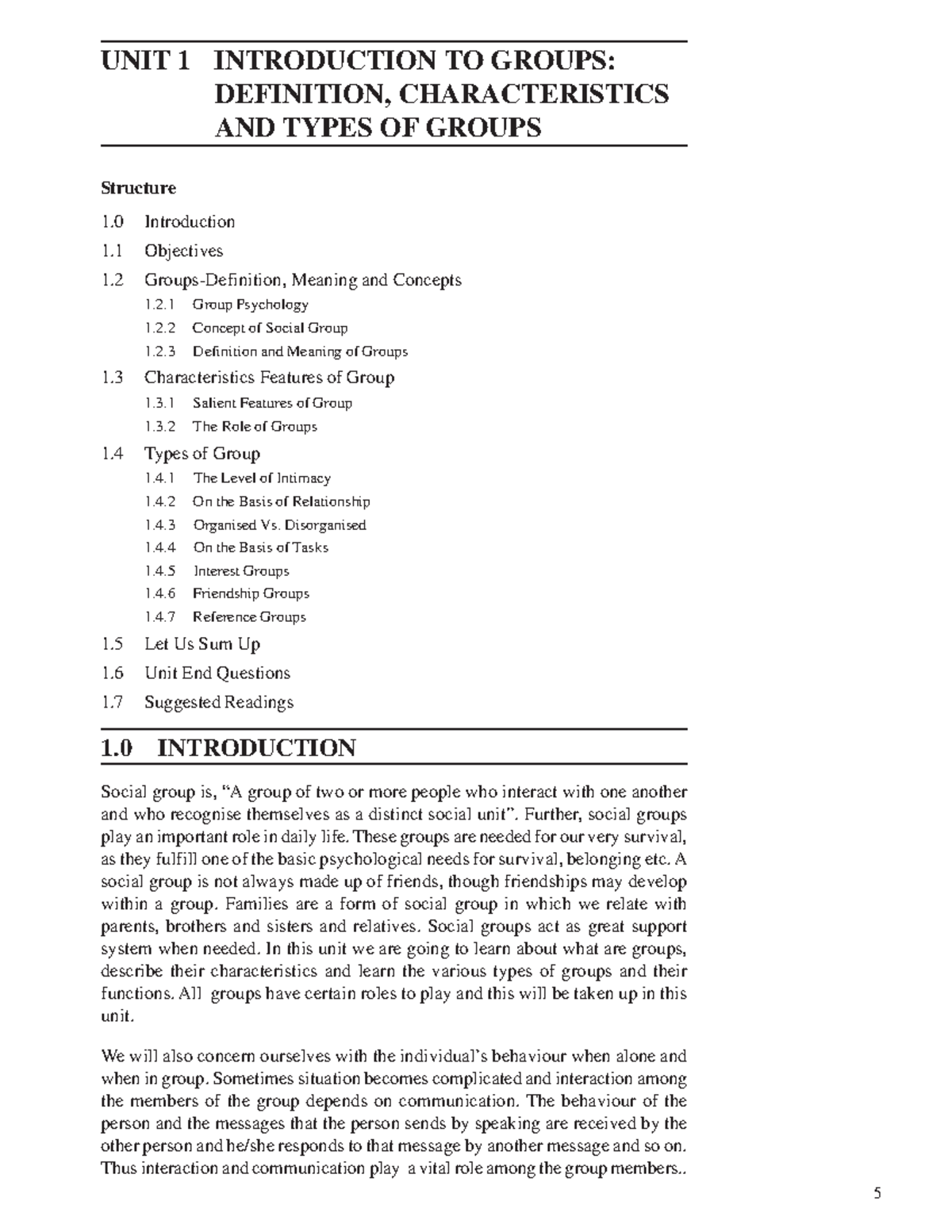 Unit 1 Social Introduction To Groups Definition Characteristics And