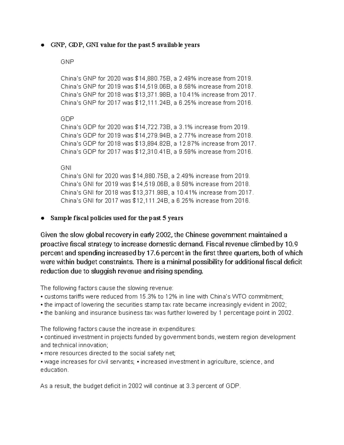 China - GNP, GDP, GNI value for the past 5 available years GNP China’s ...