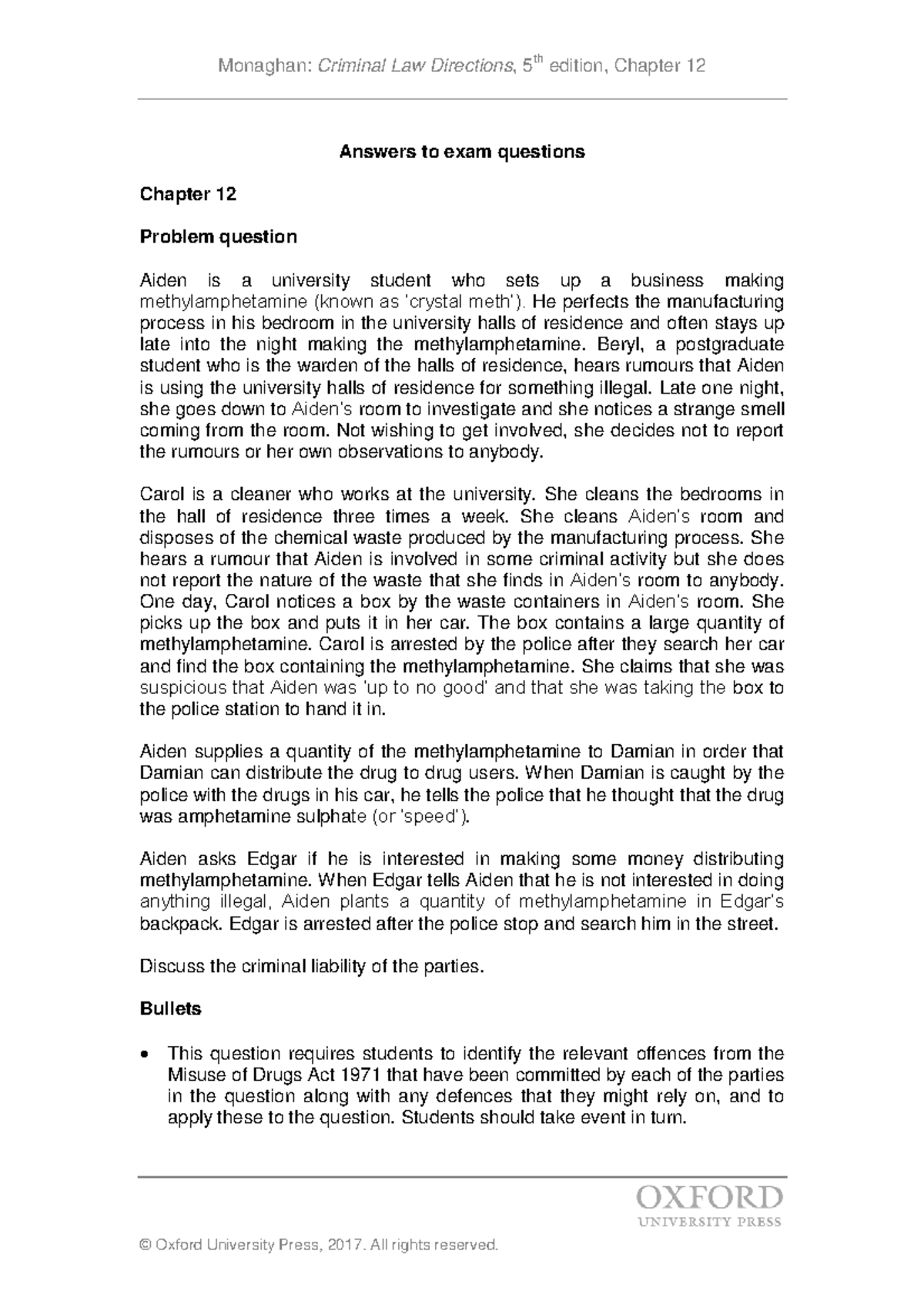 Monaghan 5e examqs ch12 - Answers to exam questions Chapter 12 Problem question Aiden is a - Studocu