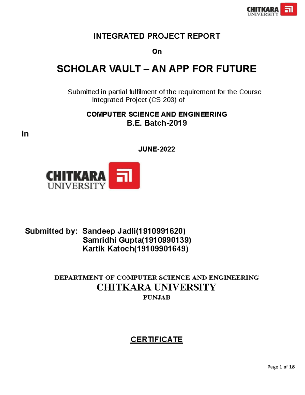 IP Report SSK - description of file - Page 1 of 18 INTEGRATED PROJECT ...