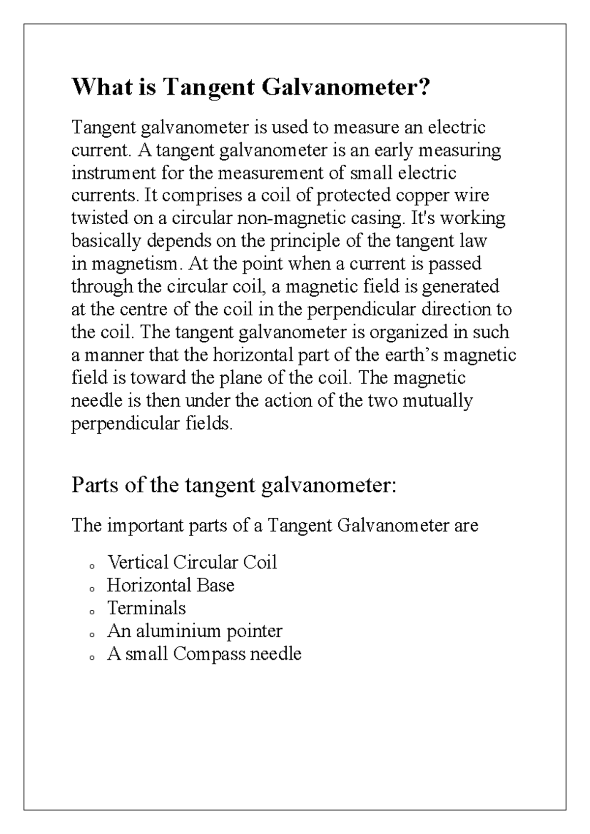 Tangent galvanometer - What is Tangent Galvanometer? Tangent ...