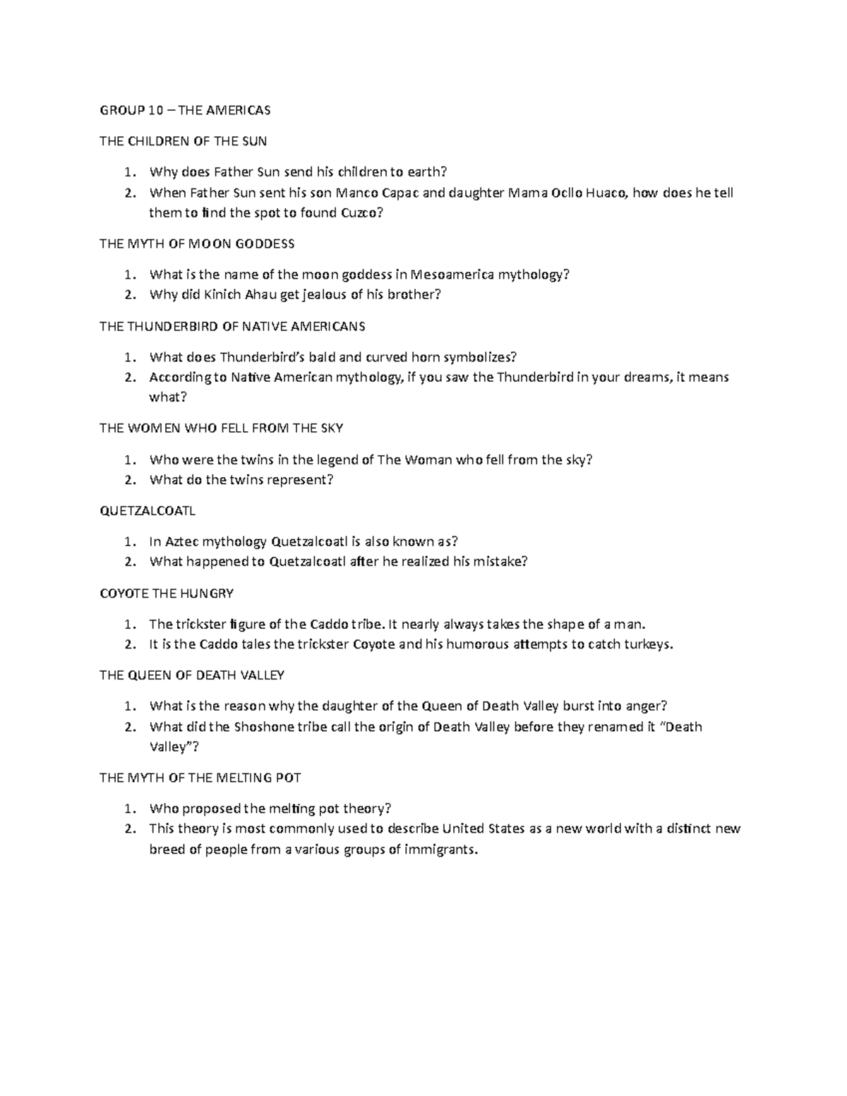 Document - Lecture - GROUP 10 – THE AMERICAS THE CHILDREN OF THE SUN ...