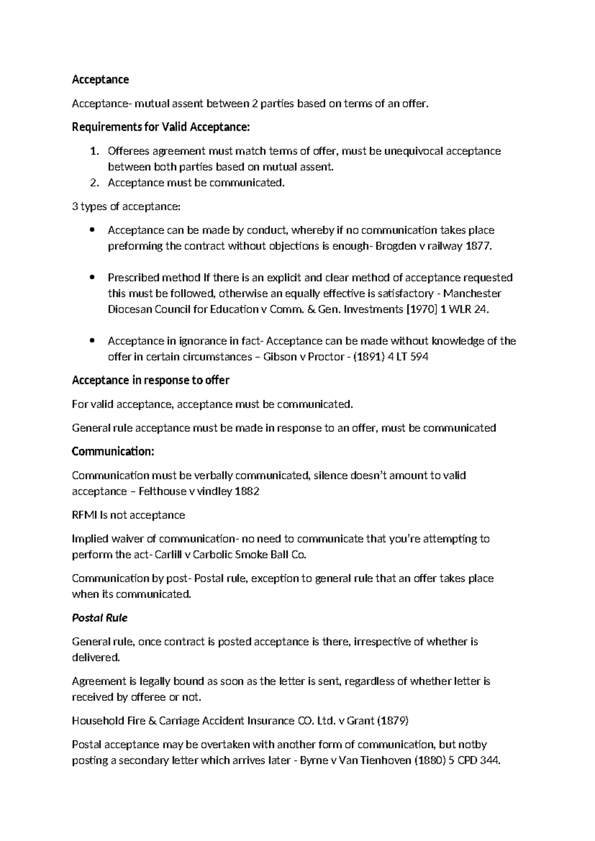 Acceptance contract law2 - Acceptance Acceptance- mutual assent between ...