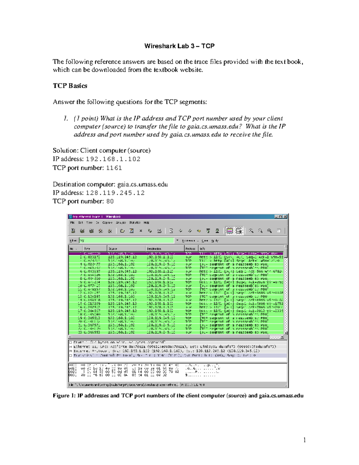 Solution Wireshark Tcp Wireshark Lab 3 Tcp The Following Reference