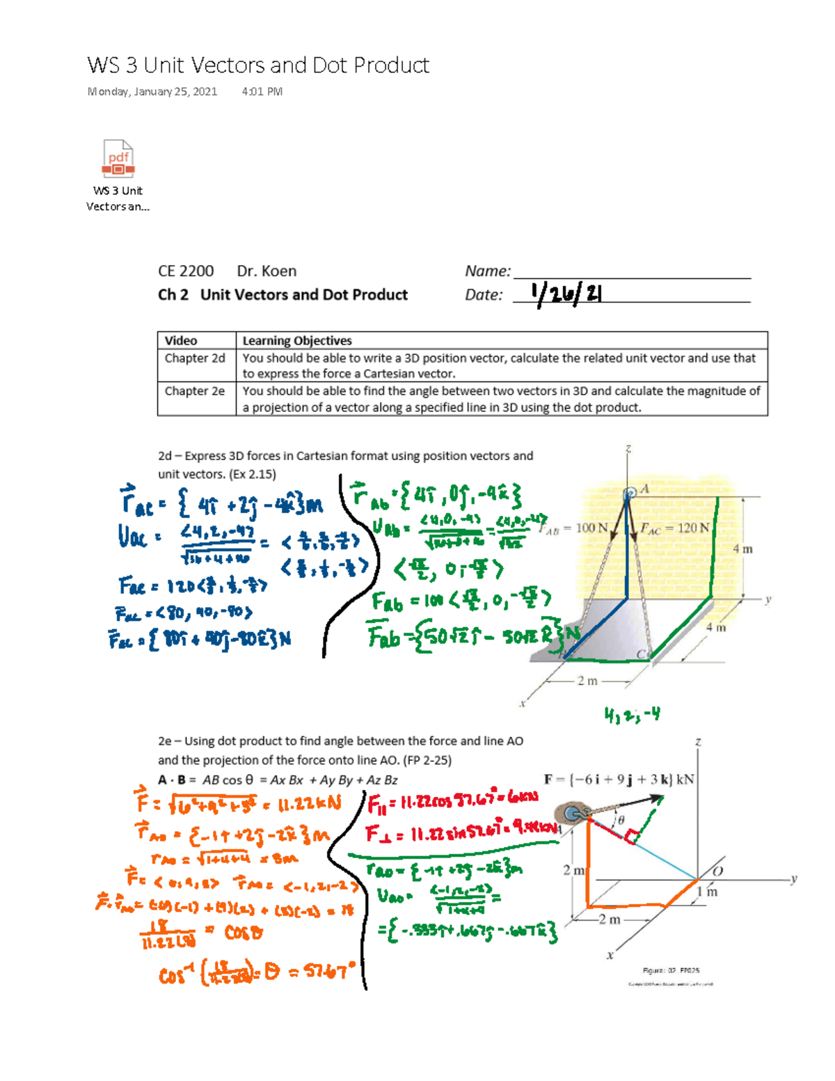 WS 3 - unit vectors and dot product - CIV ENG 2200 - WS 3 Unit Vectors ...