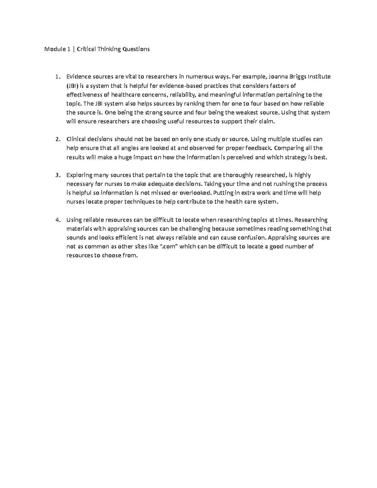 critical thinking questions - Module 1 | Critical Thinking Questions ...