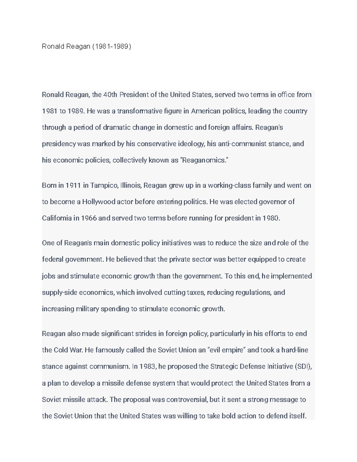 Ronald Reagan (1981-1989) - Ronald Reagan (1981-1989) Ronald Reagan ...