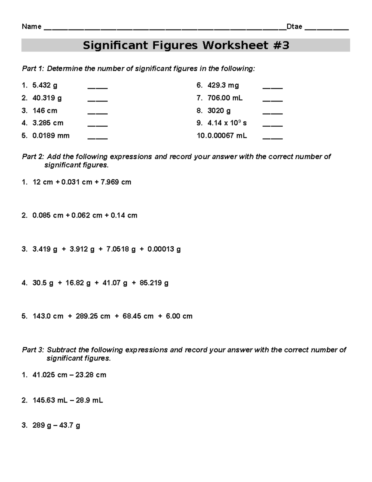 Sig Figs WS#2 - sig fig practice - Name - Studocu
