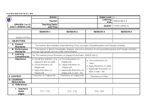 DLL-8th-week 41-51 - Lesson Log for Grade 9 Mathematics Quarter 3. It ...