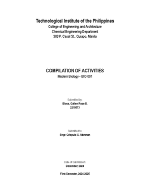 CHE 320 - Final Exam Reviewer - CHE 320 – Molecular Biology Final Exam ...