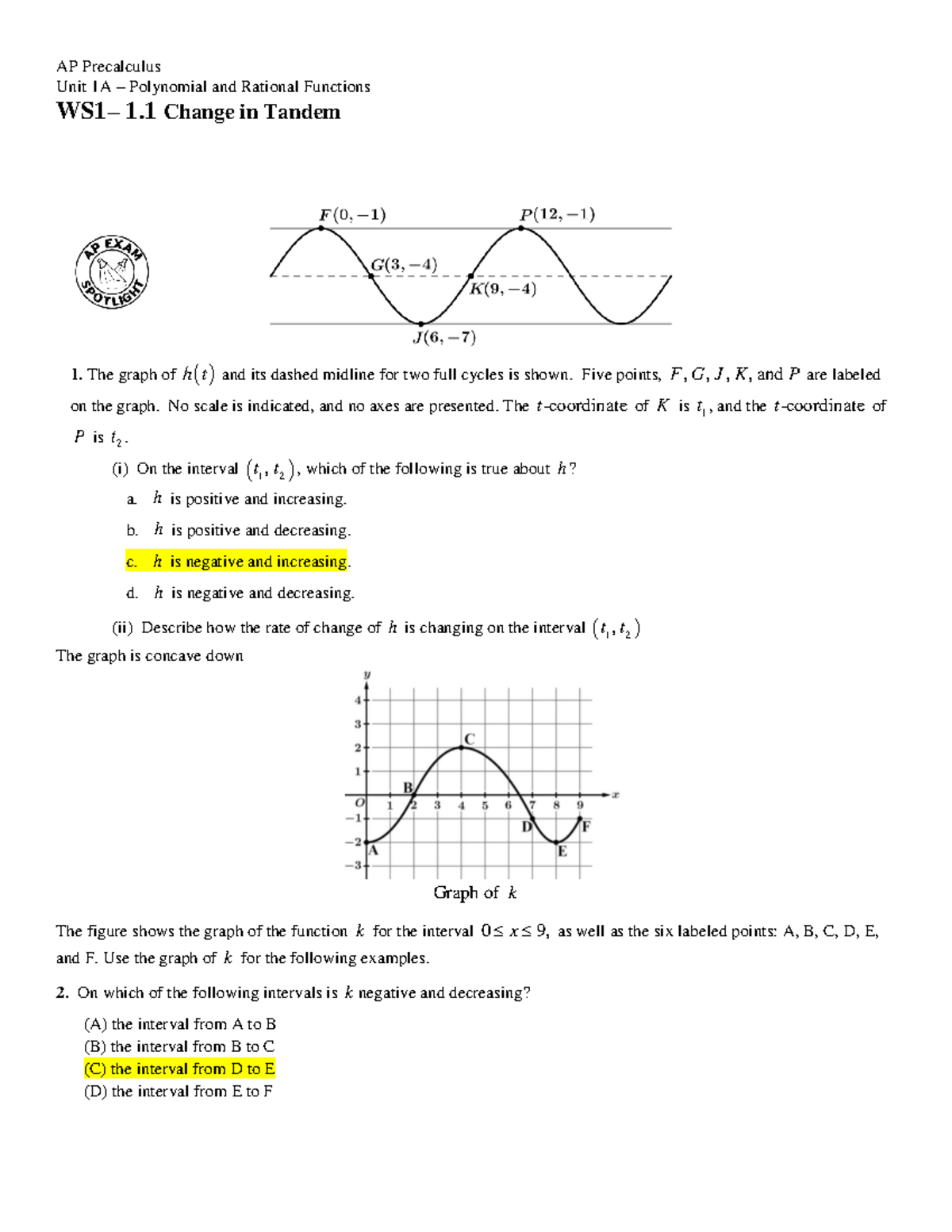08-21 Change in Tandem - Home Work - AP Precalculus Unit 1A ...