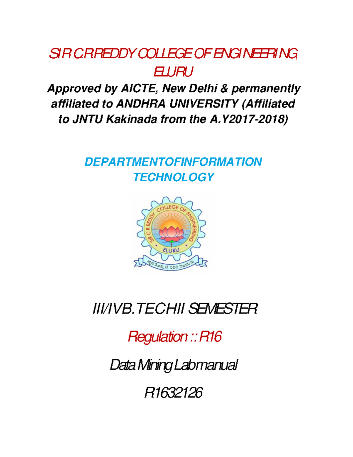 DMLab - SI R C.R COLLEGE OFENGI NEERI NG, ELURU Approved by AICTE, New Delhi & permanently - Studocu