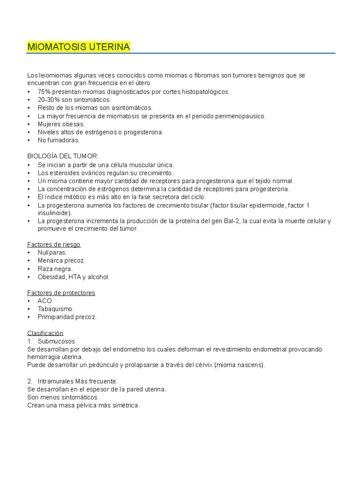 Miomatosis Uterina 2021 - MIOMATOSIS UTERINA Los leiomiomas algunas ...