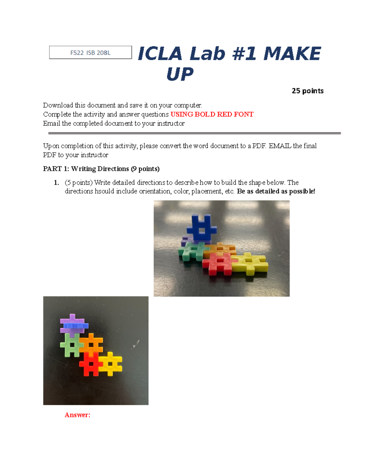 ICLA Lab #1 Make-up - Lab - ICLA Lab #1 MAKE UP 25 points Download this document and save it on ...