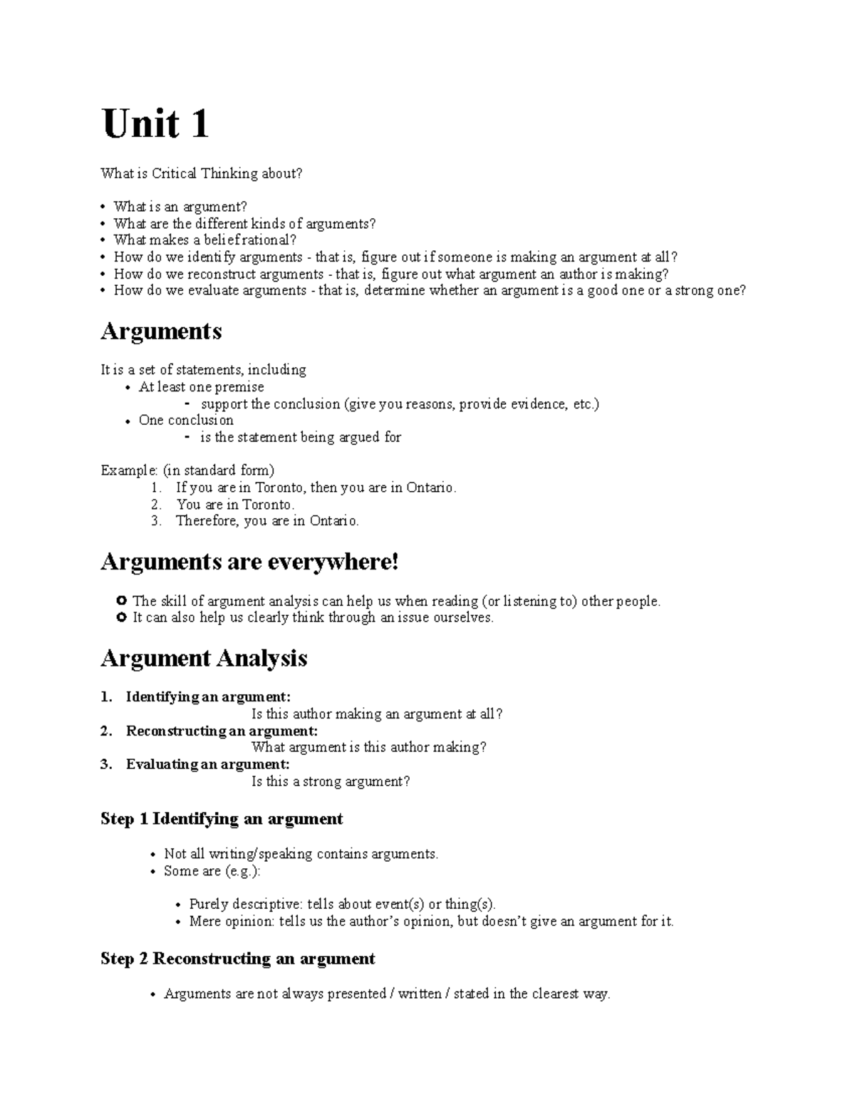 Unit 1 Notes SSH-105 PDF - Unit 1 What is Critical Thinking about ...