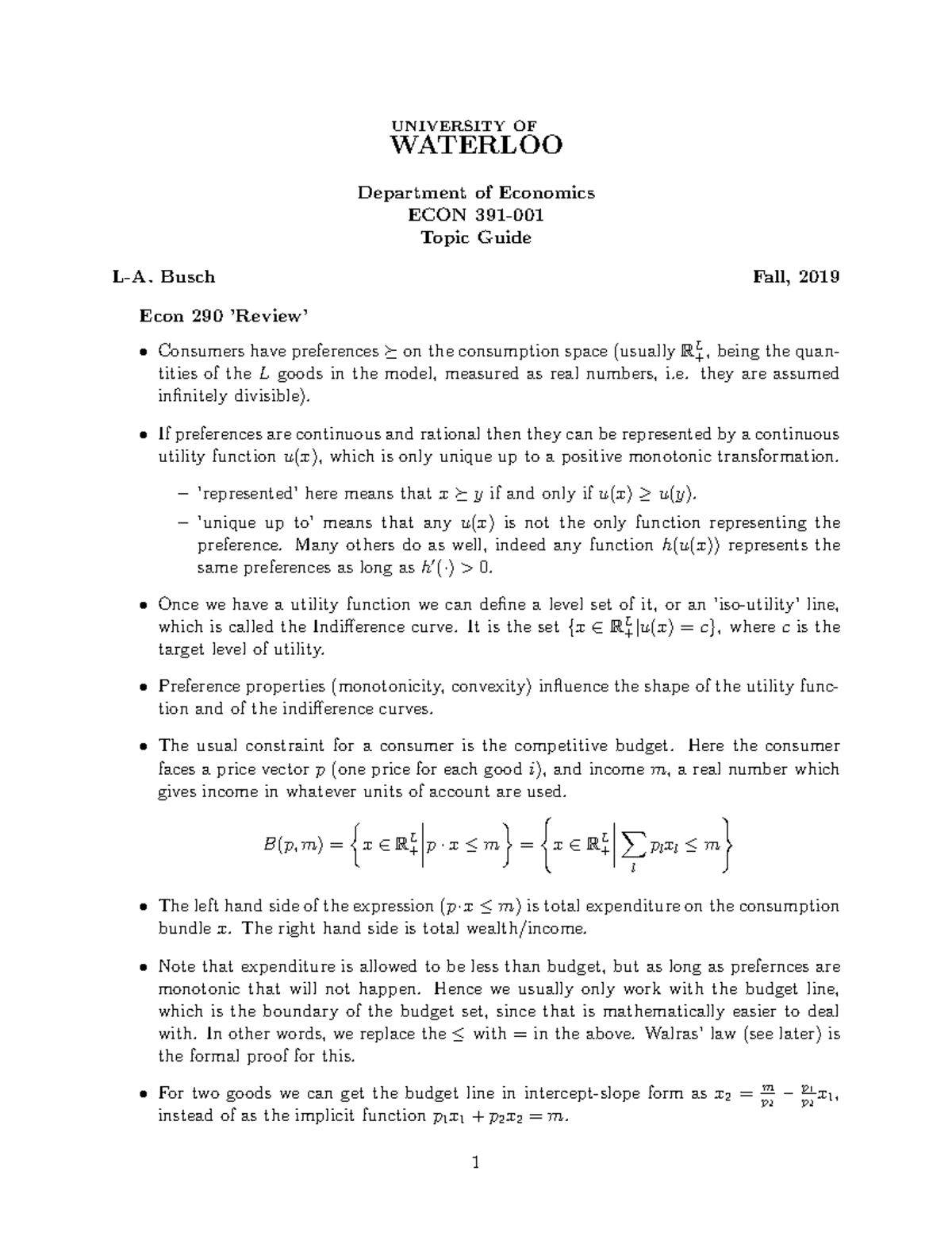 391topicguide - guide - UNIVERSITY OF WATERLOO Department of Economics ...