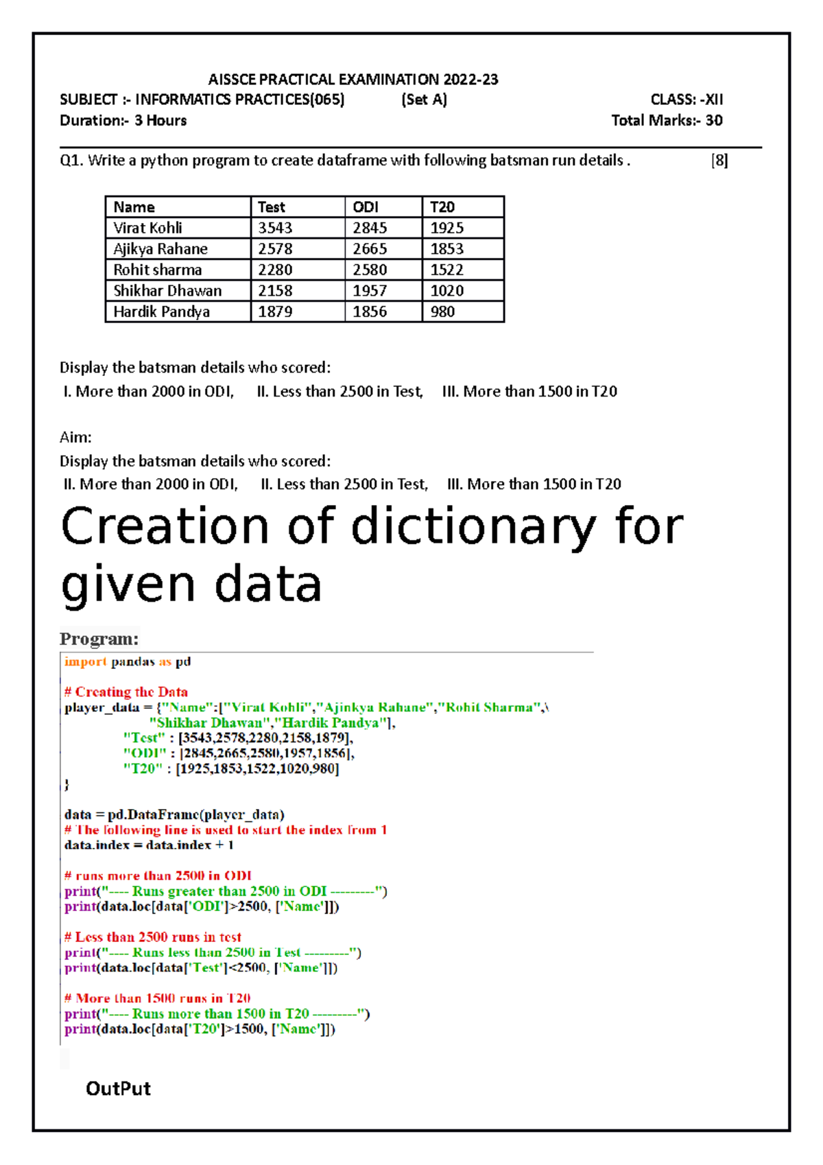 Sample Practical Papers WITH Answer - AISSCE PRACTICAL EXAMINATION 2022- SUBJECT :- INFORMATICS ...