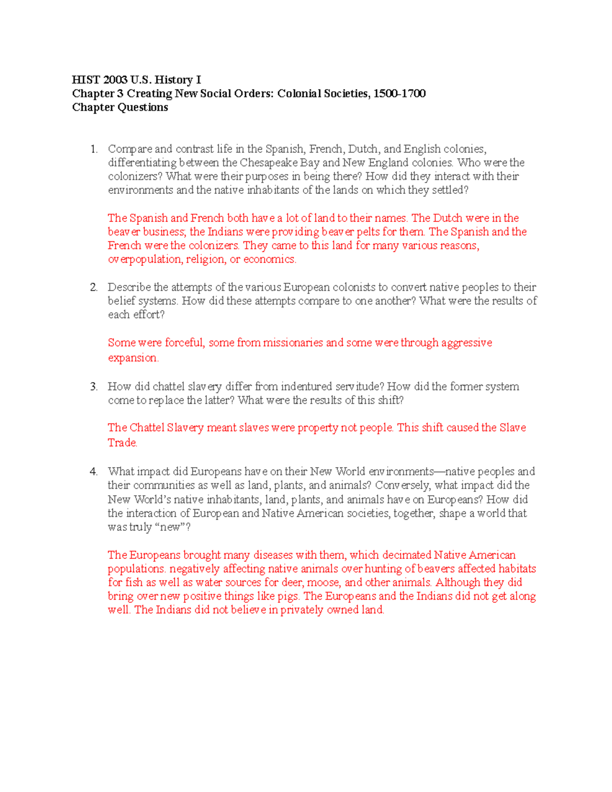Ch. 3 History.. - HIST 2003 U. History I Chapter 3 Creating New Social ...