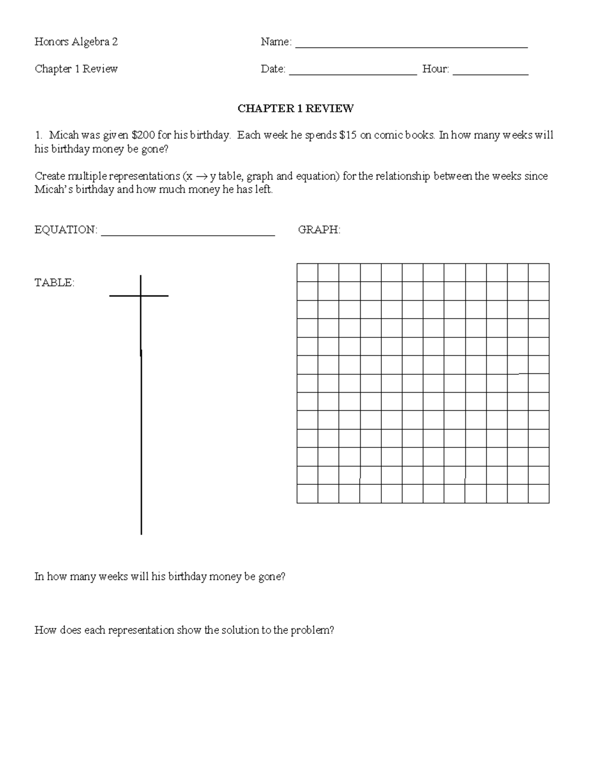 Chapter 1 Review - Honors Algebra 2 Name ...