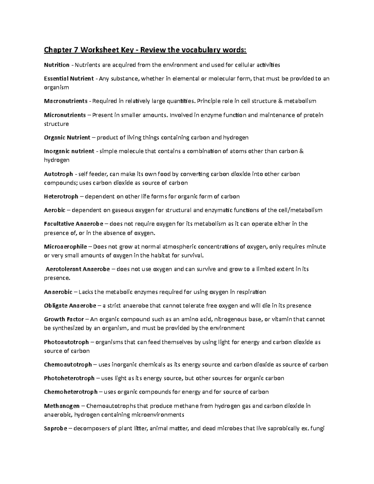 Bio 150 Chapter 7 Worksheet Key - Chapter 7 Worksheet Key - Review the vocabulary words ...